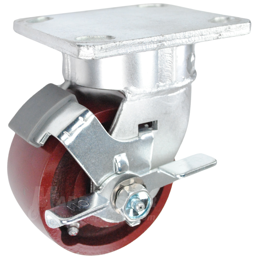 4" x 2" Ductile Steel Wheel Kingpinless Swivel Brake Caster - 1,500 Lb ...
