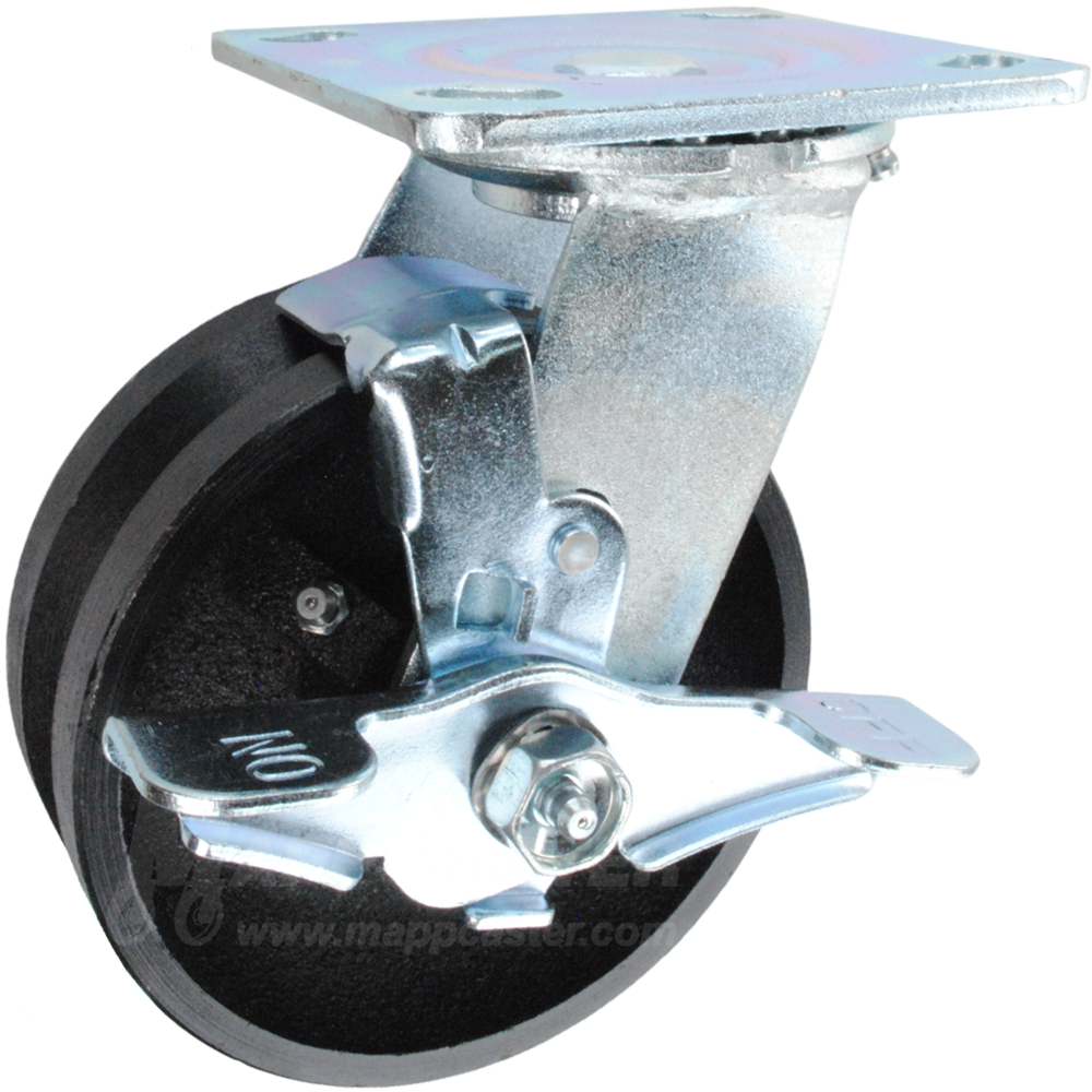 5" x 2" Cast Iron V-Groove Wheel Swivel Brake Caster – Steel Caster Store