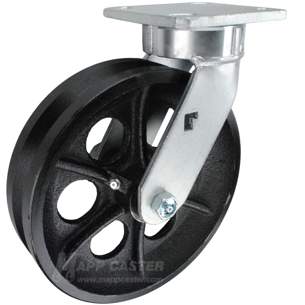 8" x 2" Cast Iron V-Groove Wheel Kingpinless Swivel Caster – Steel ...